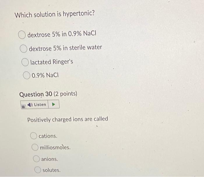 Solved Which solution is hypertonic? dextrose 5% in 0.9% | Chegg.com
