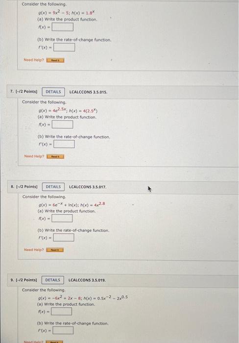 Solved Consider the following. g(x)=9x2−5;h(x)=1.8x (a) | Chegg.com