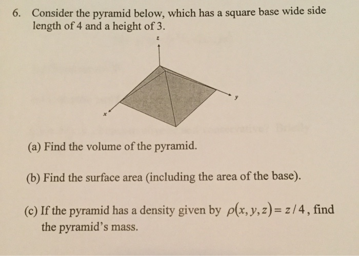 Solved 6. Consider the pyramid below, which has a square | Chegg.com