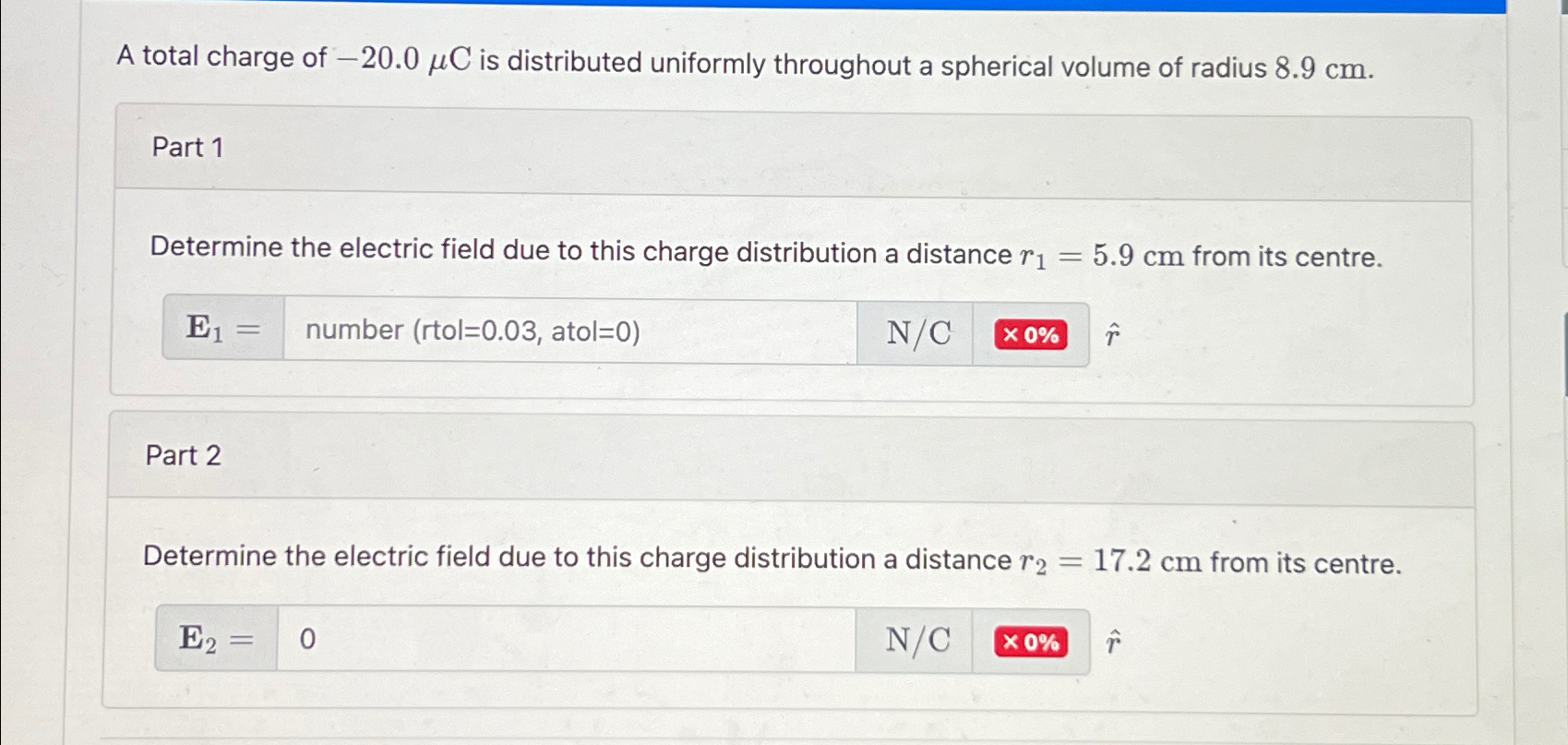 Solved A total charge of -20.0μC ﻿is distributed uniformly | Chegg.com