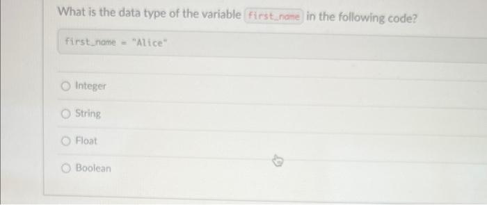 Solved What is the data type of the variable in the | Chegg.com