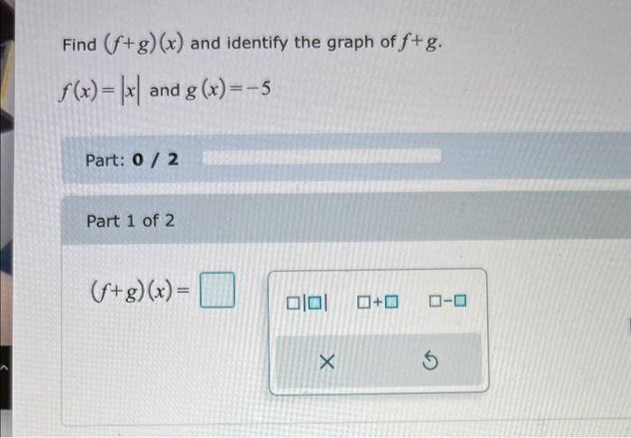 Solved Find (f+g)(x) and identify the graph of f+g. f(x)=∣x∣ | Chegg.com