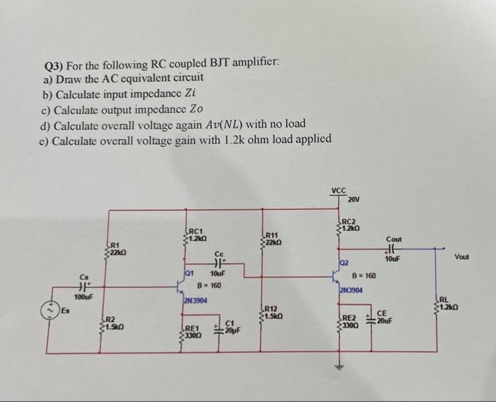 Solved Q3) For the following RC coupled BJT amplifier: a) | Chegg.com