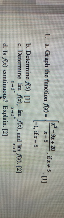 Solved x - 9x+ 20 1. a. Graph the function f(x) -- ifx-5 x-5 | Chegg.com
