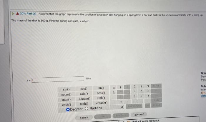 Solved The mass of the disk is 500 g. Find the sping | Chegg.com