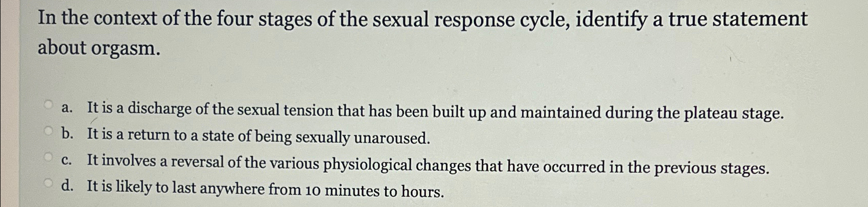 Solved In the context of the four stages of the sexual | Chegg.com