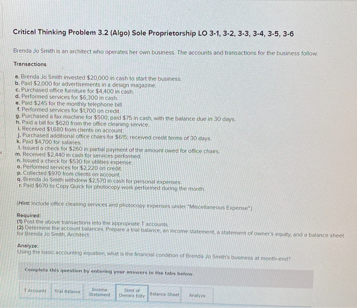 Solved Critical Thinking Problem 3.2 (Algo) Sole | Chegg.com