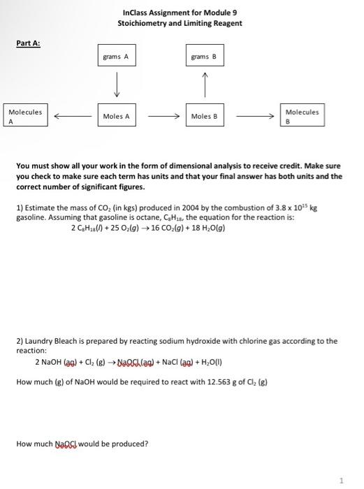 Solved InClass Assignment for Module 9 Stoichiometry and | Chegg.com