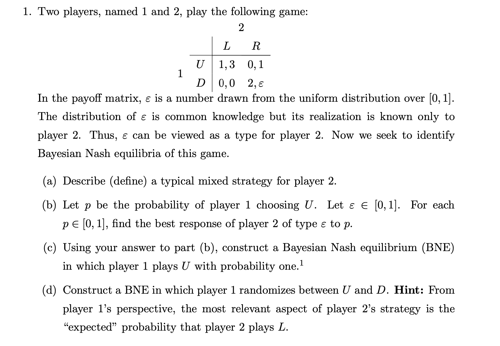 Solved Two players, named 1 ﻿and 2, ﻿play the following | Chegg.com