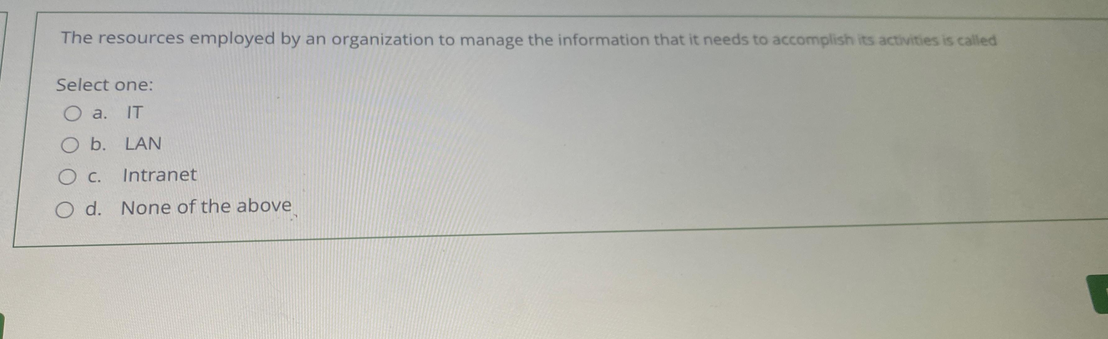 Solved The resources employed by an organization to manage | Chegg.com
