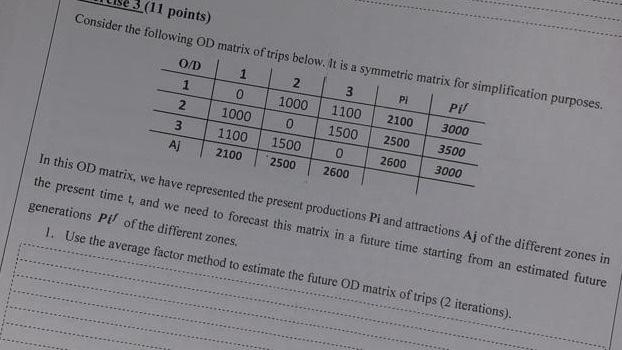 Solved (11 points) Consider the following OD matrix of trips | Chegg.com