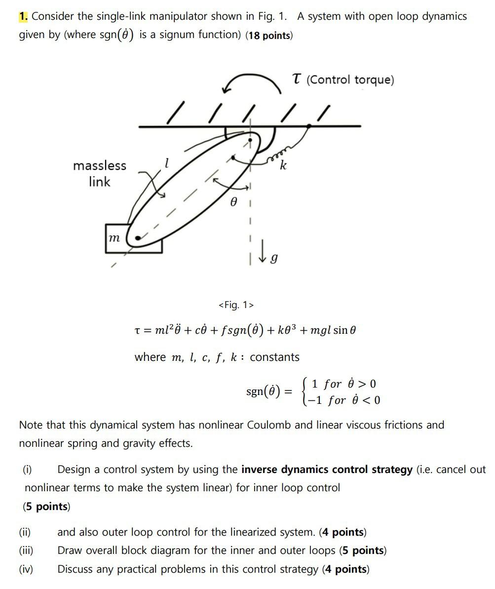Solved 1. Consider the single-link manipulator shown in Fig. | Chegg.com