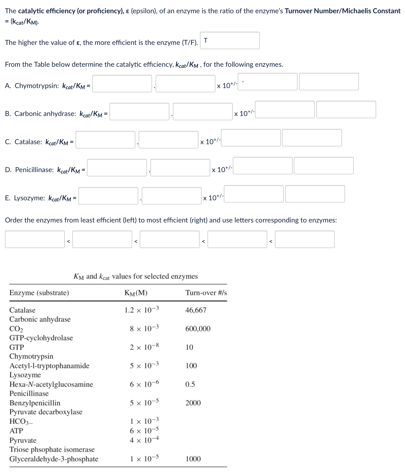 Solved The catalytic efficiency (or proficiency), \epsi | Chegg.com