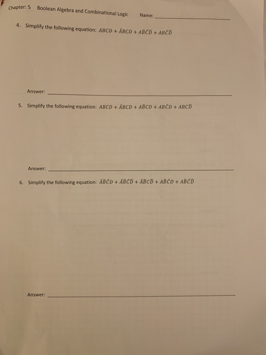 Solved Chapter: 5 Boolean Algebra and Combinational Logic | Chegg.com