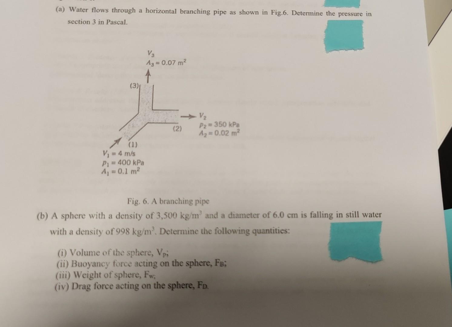 Solved (a) Water flows through a horizontal branching pipe | Chegg.com
