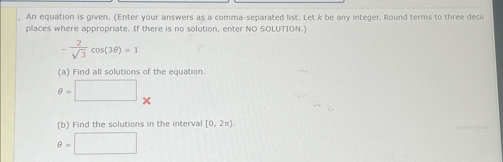 Solved An equation is given. (Enter your answers as a | Chegg.com