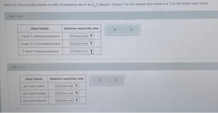 Solved Rank the following alkyl halides in order of | Chegg.com