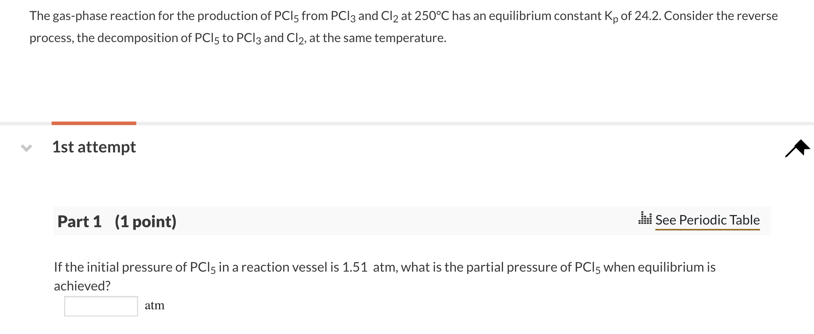 Solved process, the decomposition of PCl5 to PCl3 ﻿and | Chegg.com