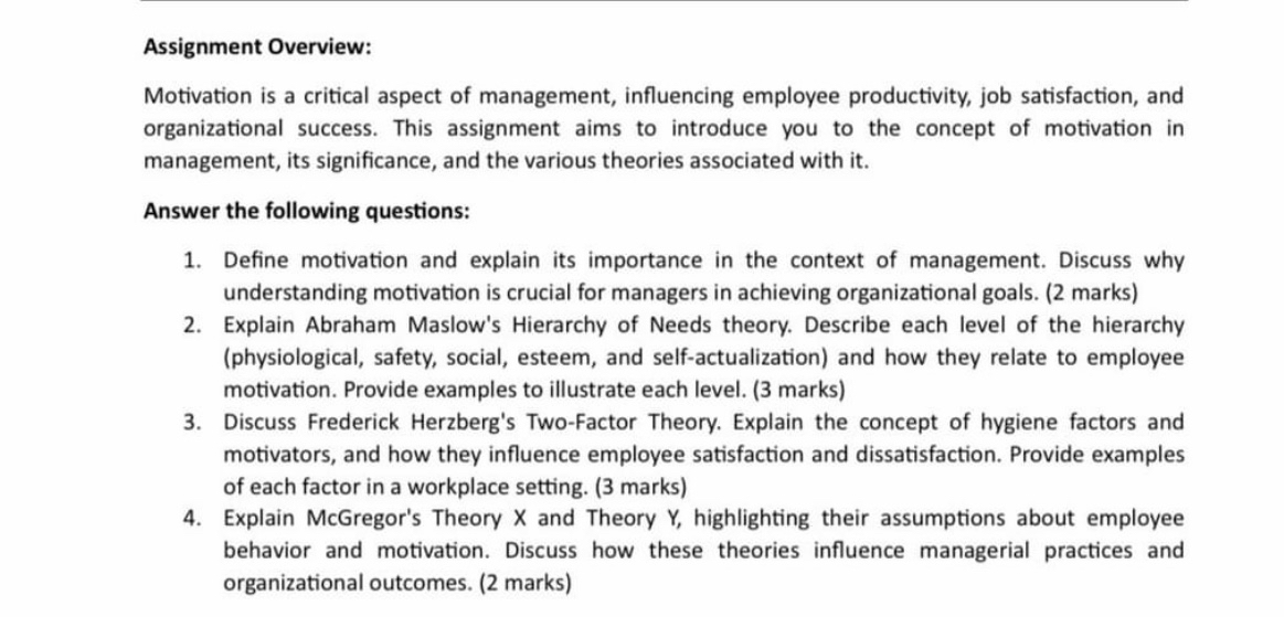 Solved Assignment Overview:Motivation is a critical aspect | Chegg.com