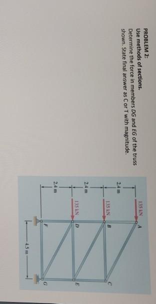 Solved Determine The Force In Members Dg And Eg Of The Truss