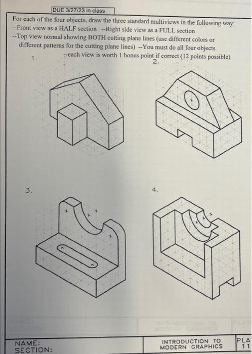 For each of the four objects, draw the three standard | Chegg.com