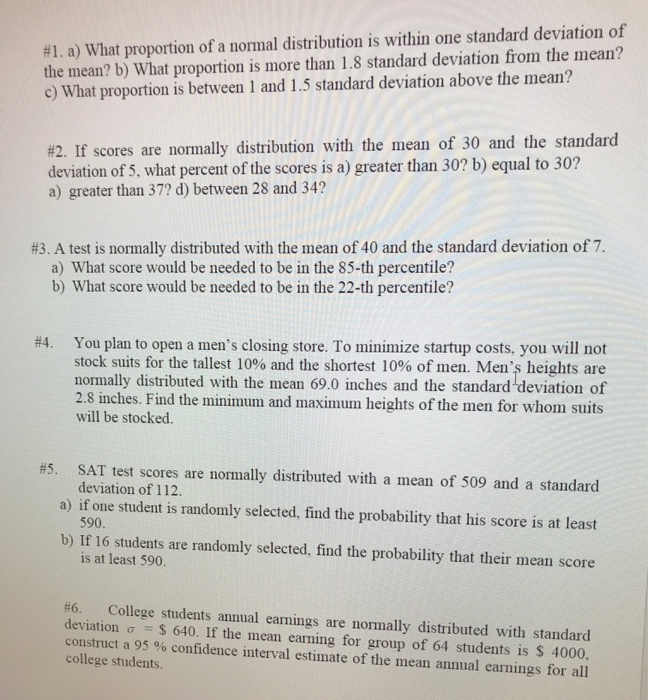 Solved #1. a) What proportion of a normal distribution is | Chegg.com