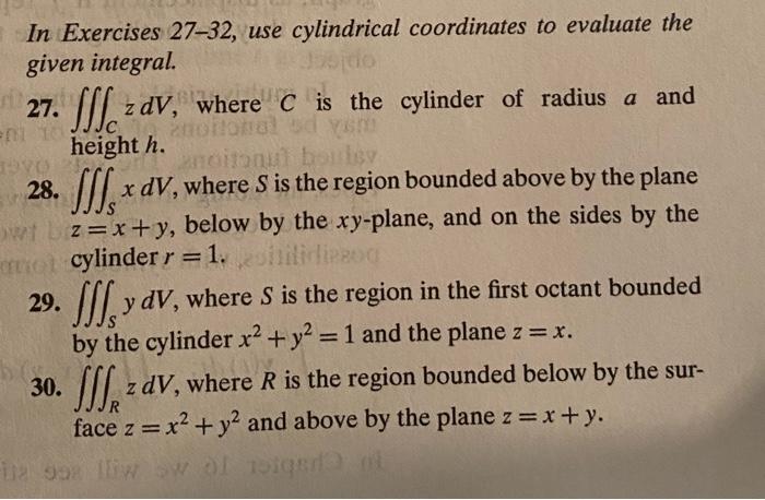 Solved In Exercises 27–32, use cylindrical coordinates to | Chegg.com