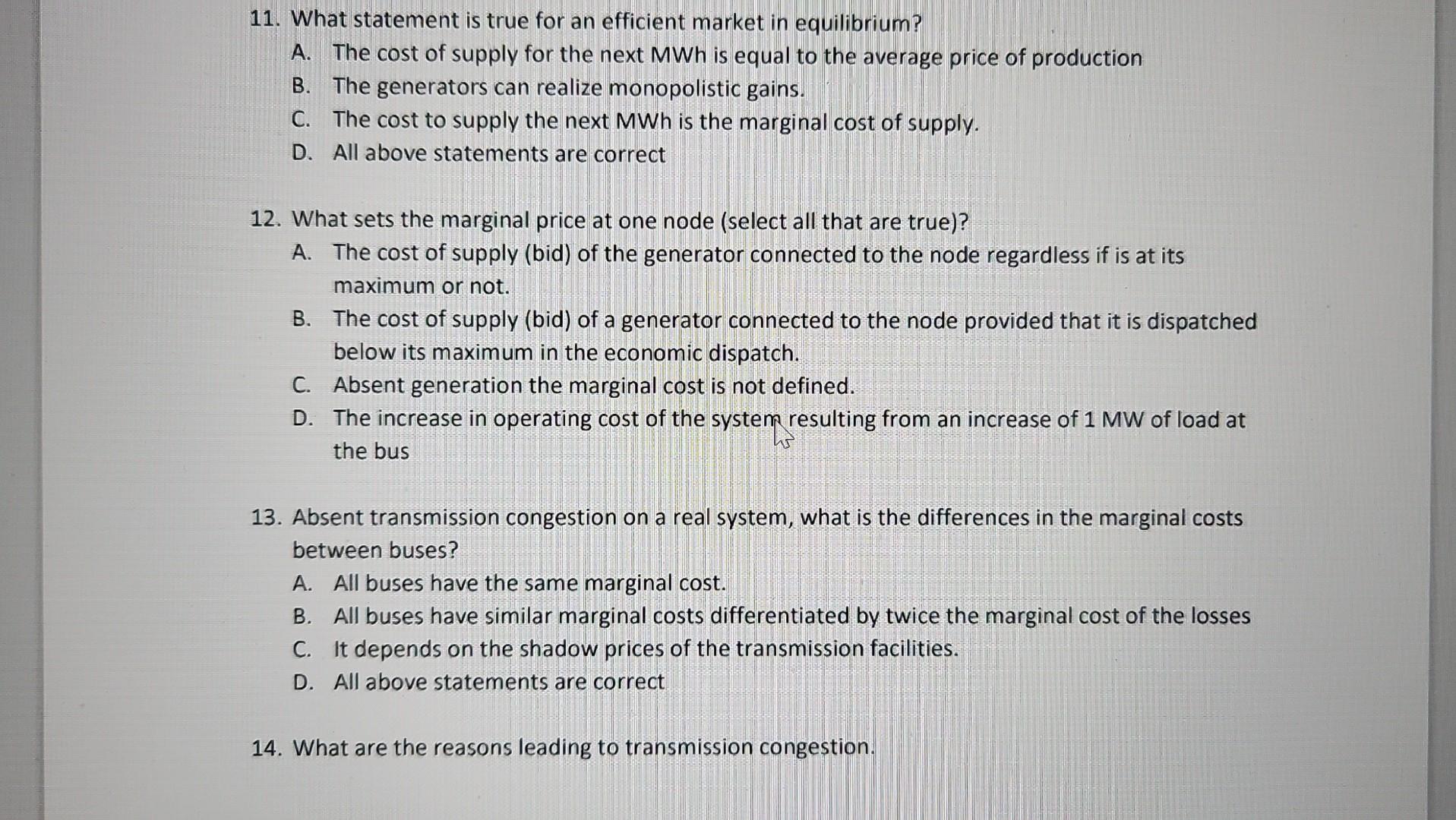 Solved 11. What statement is true for an efficient market in | Chegg.com
