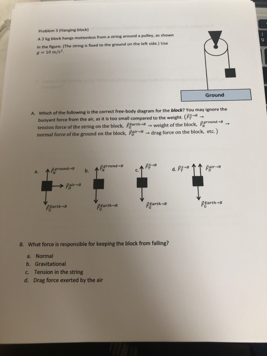 Solved Problem 3 (Hanging block) A3 kg block hangs | Chegg.com