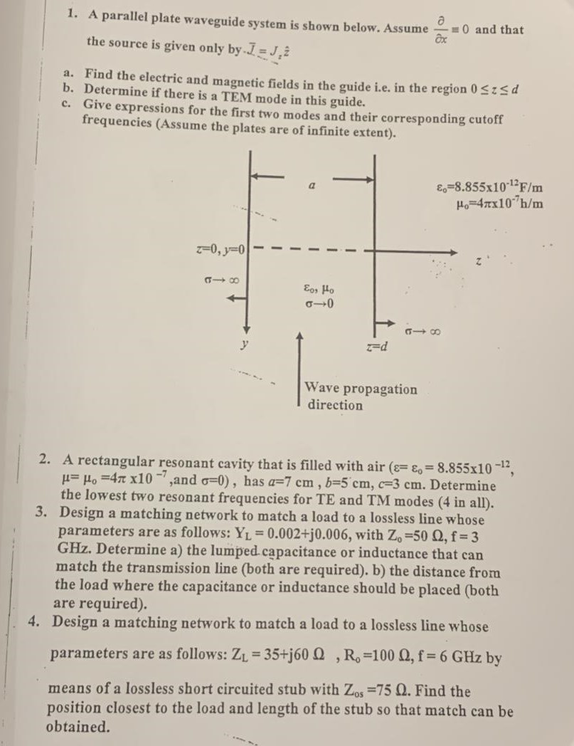 Solved A parallel plate waveguide system is shown below. | Chegg.com