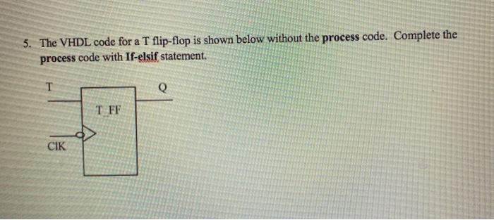 Solved 5. The VHDL code for a T flip-flop is shown below | Chegg.com