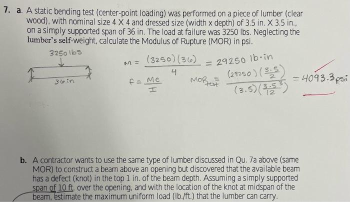a. A static bending test (center-point loading) was | Chegg.com