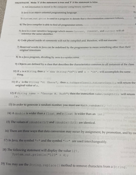 Solved TRUE/FALSE. Write "T" if the statement is true and | Chegg.com