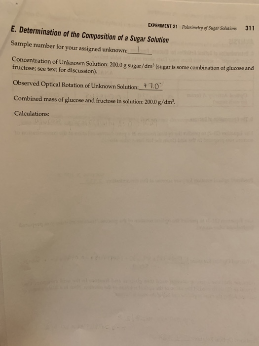 EXPERIMENT 21 Polarimetry of Sugar Solutions 313 | Chegg.com
