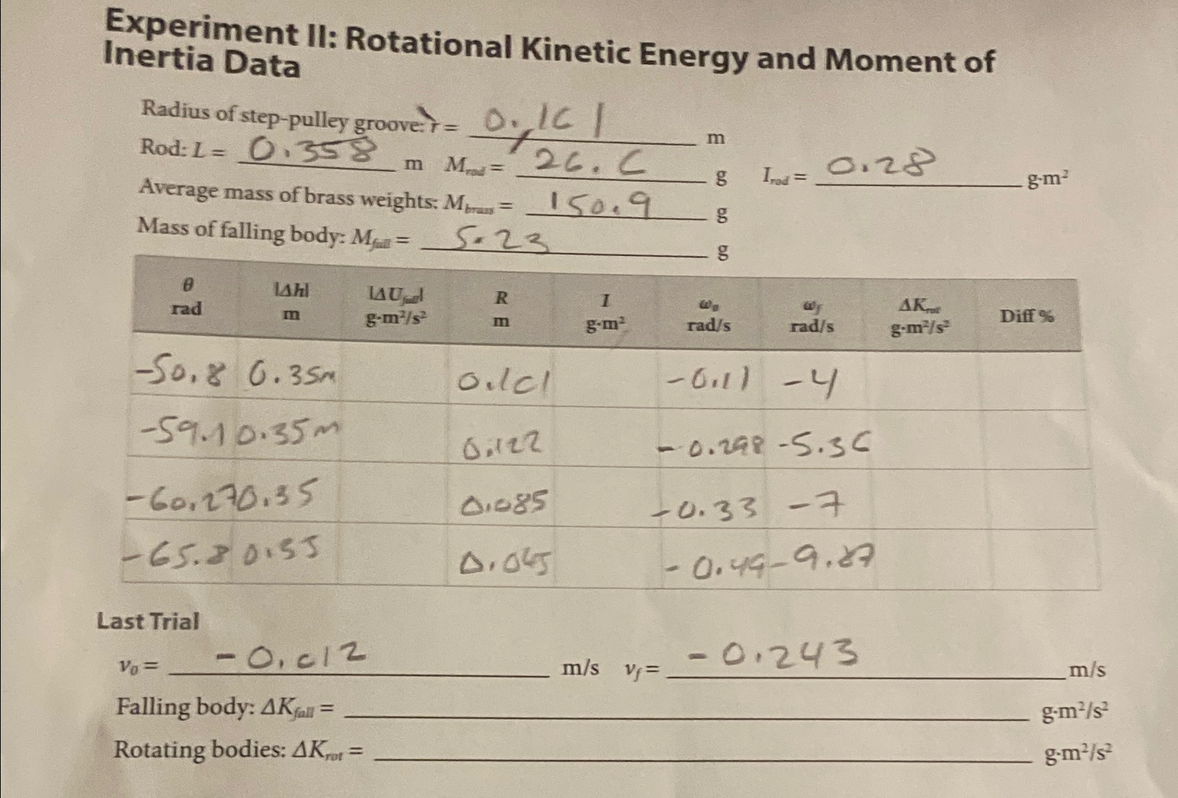 Solved Experiment II: Rotational Kinetic Energy and Moment | Chegg.com