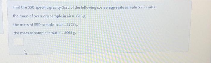 Solved Find the SSD specific gravity Gssd of the following | Chegg.com