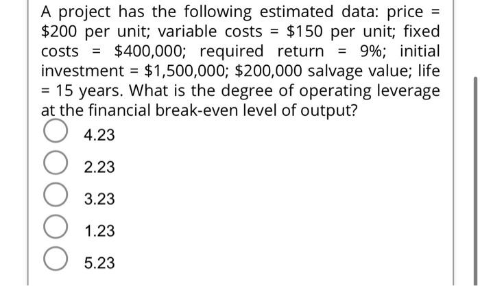 Solved A project has the following estimated data: price = | Chegg.com