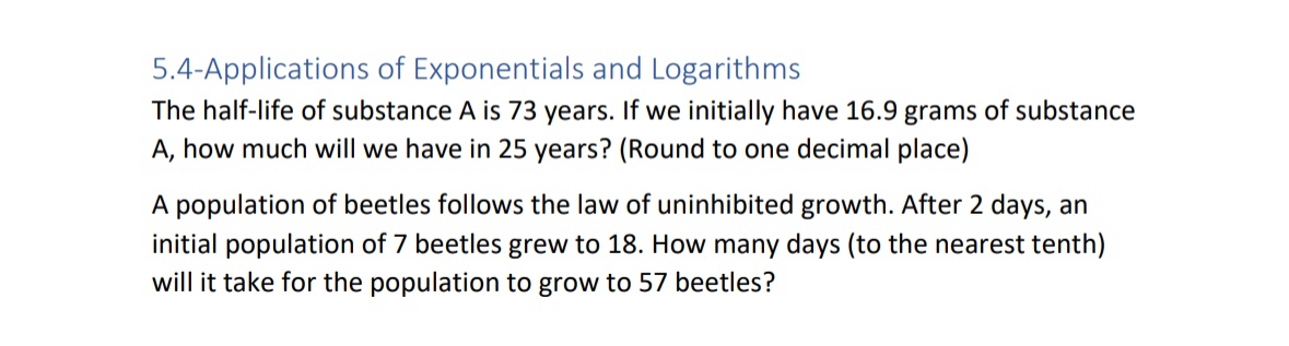 Solved 5.4-Applications of Exponentials and LogarithmsThe | Chegg.com