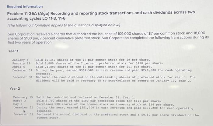 Solved Required information Problem 11-26A (Algo) Recording | Chegg.com