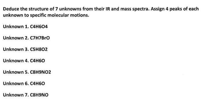 Deduce the structure of 7 unknowns from their IR and | Chegg.com