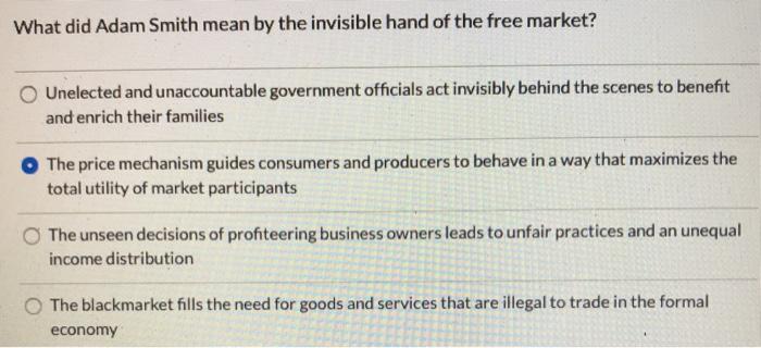 Solved What did Adam Smith mean by the invisible hand of the | Chegg.com