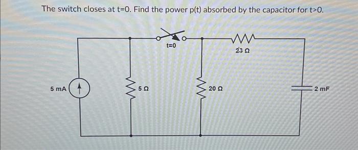 Solved The switch closes at t=0. Find the power p(t) | Chegg.com