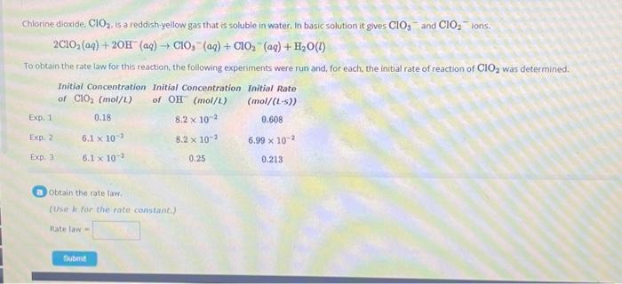 Solved Chiorine doxide, ClO2. Is a reddish-yellow gas that | Chegg.com