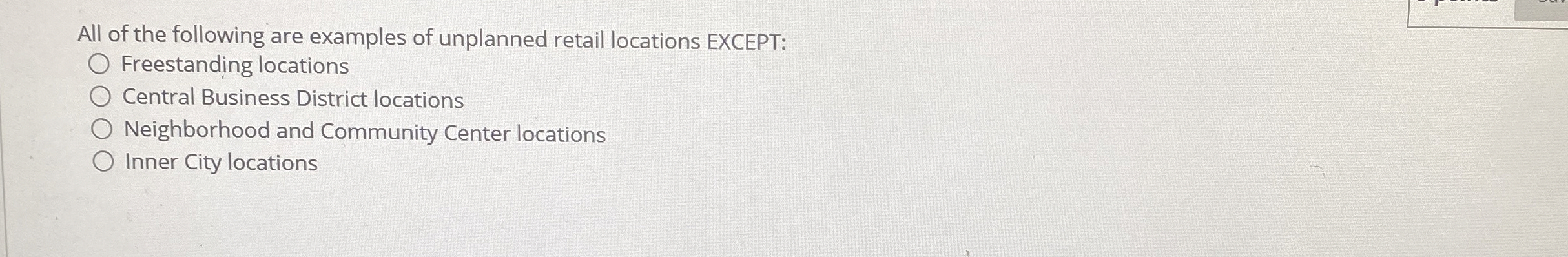 Solved All of the following are examples of unplanned retail | Chegg.com