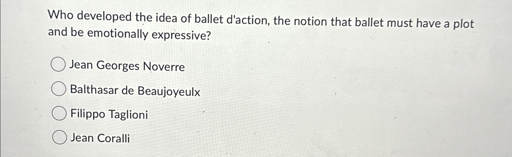Solved Who developed the idea of ballet d'action, the notion | Chegg.com