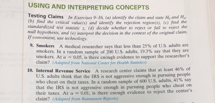 Solved USING AND INTERPRETING CONCEPTS Testing Claims In | Chegg.com