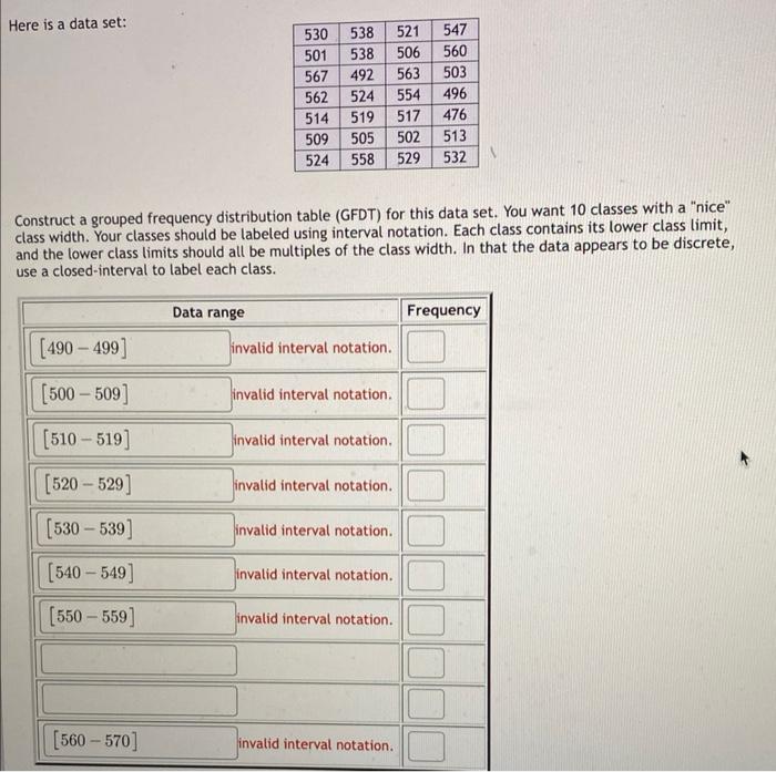 Solved Here is a data set: Construct a grouped frequency | Chegg.com