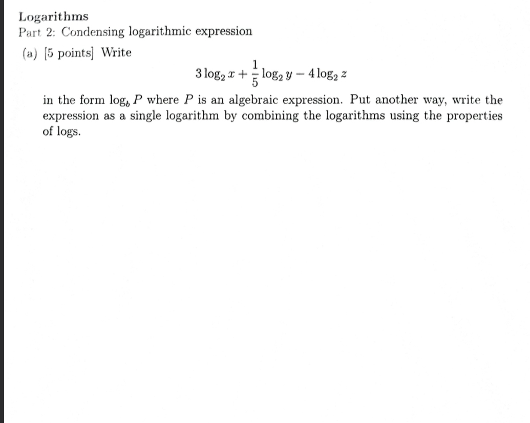 Solved LogarithmsPart 2: Condensing logarithmic | Chegg.com
