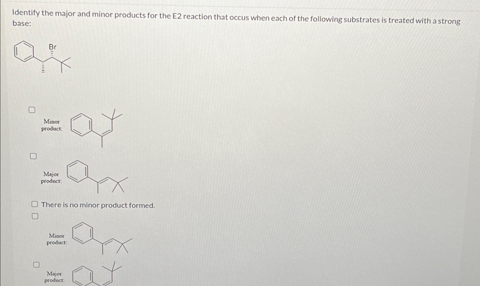 Solved Identify the major and minor products for the E2 | Chegg.com