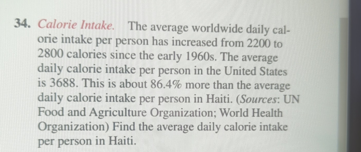 Solved Calorie Intake. The average worldwide daily calorie | Chegg.com